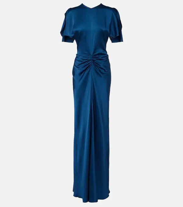 Victoria Beckham Isabella Gathered Satin Gown - Blue