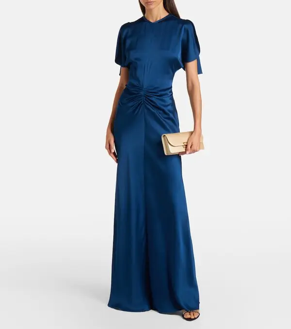Victoria Beckham Isabella Gathered Satin Gown - Blue