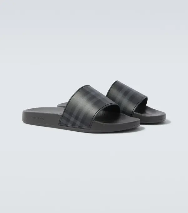 Burberry Check Slides - Grey