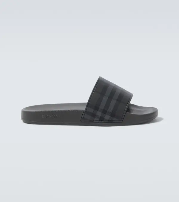 Burberry Check Slides - Grey