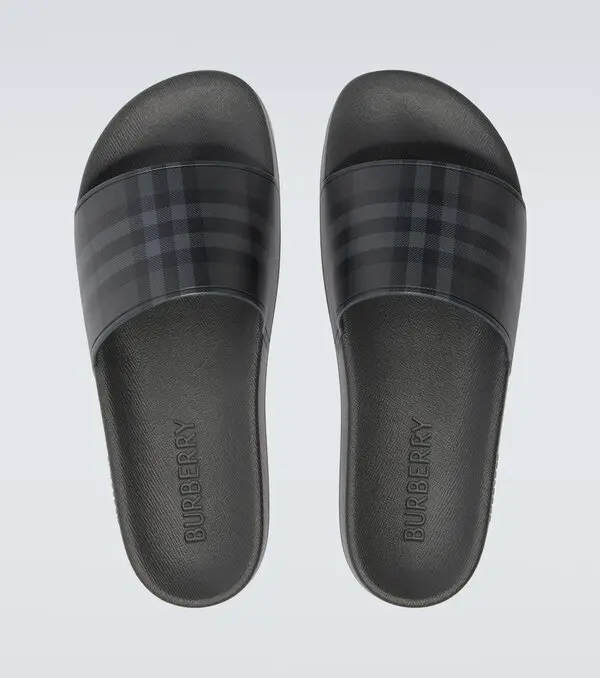 Burberry Check Slides - Grey