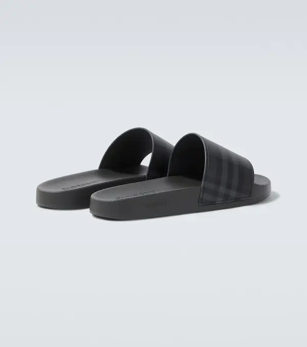 Burberry Check Slides - Grey