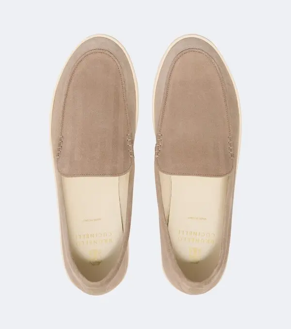 Brunello Cucinelli Chevron Suede Slip-on Shoes - Beige