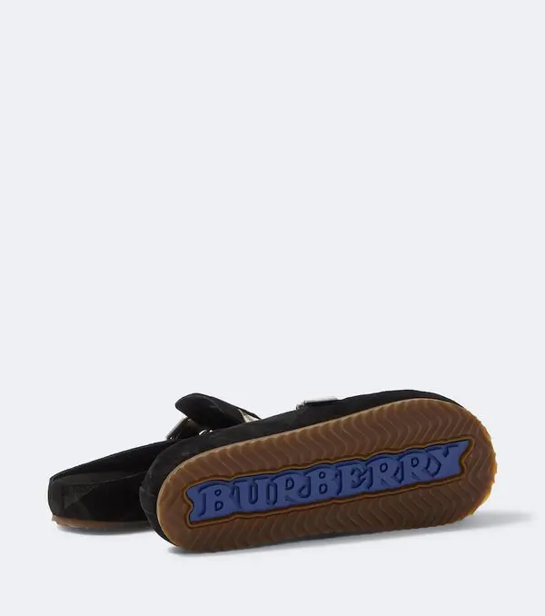 Burberry Suede Buckled Clogs - Black