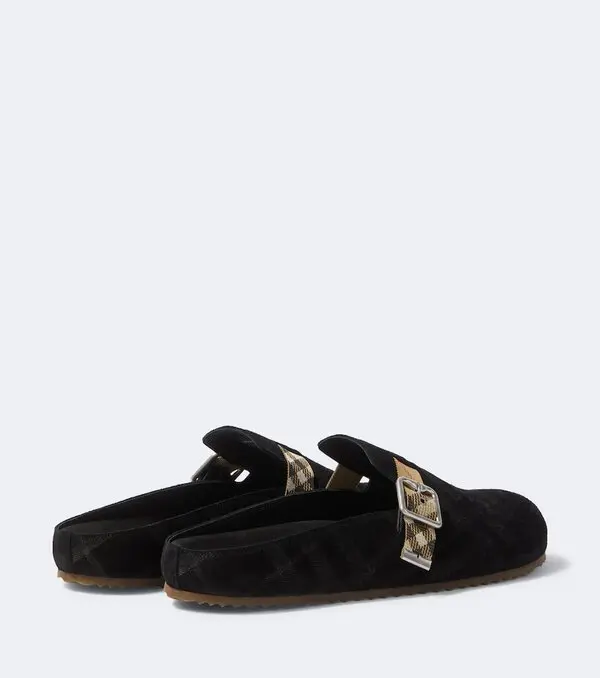 Burberry Suede Buckled Clogs - Black