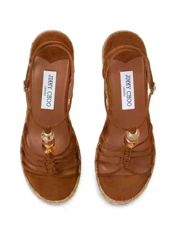 JIMMY CHOO Lemi 100 Bead-embellished Espadrille Wedge Sandals