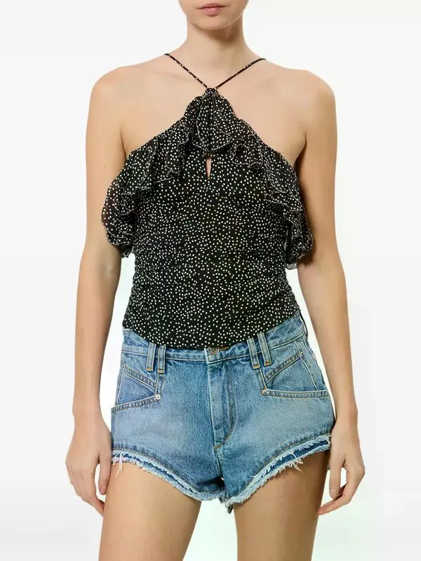 MARANT ETOILE Polka Dot Print Ruffled Top - Black
