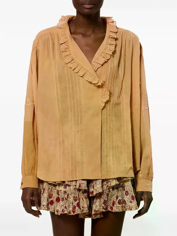 MARANT ETOILE Ruffled V-neck Cotton Blouse