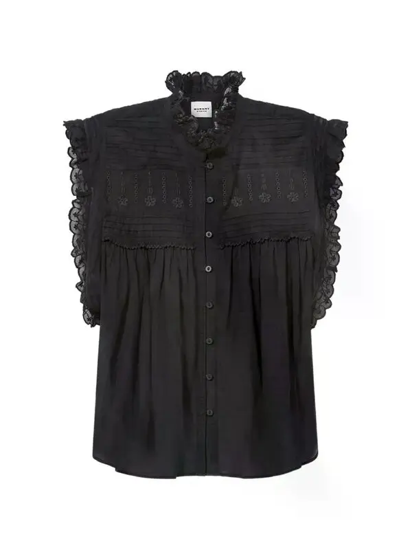 MARANT ETOILE Sleeveless Ruffled High Neck Top - Black
