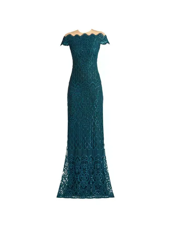 Tadashi Shoji Sequin-embellished Lace-overlay Maxi Dress