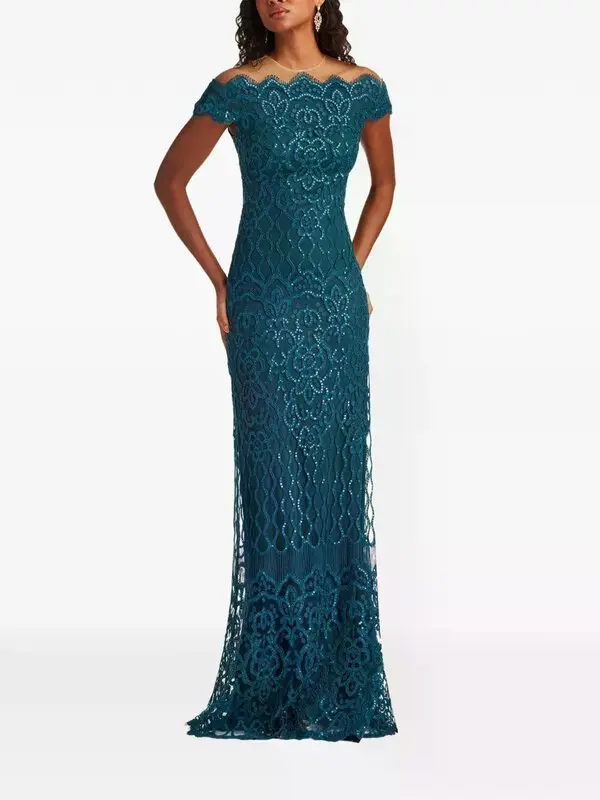Tadashi Shoji Sequin-embellished Lace-overlay Maxi Dress