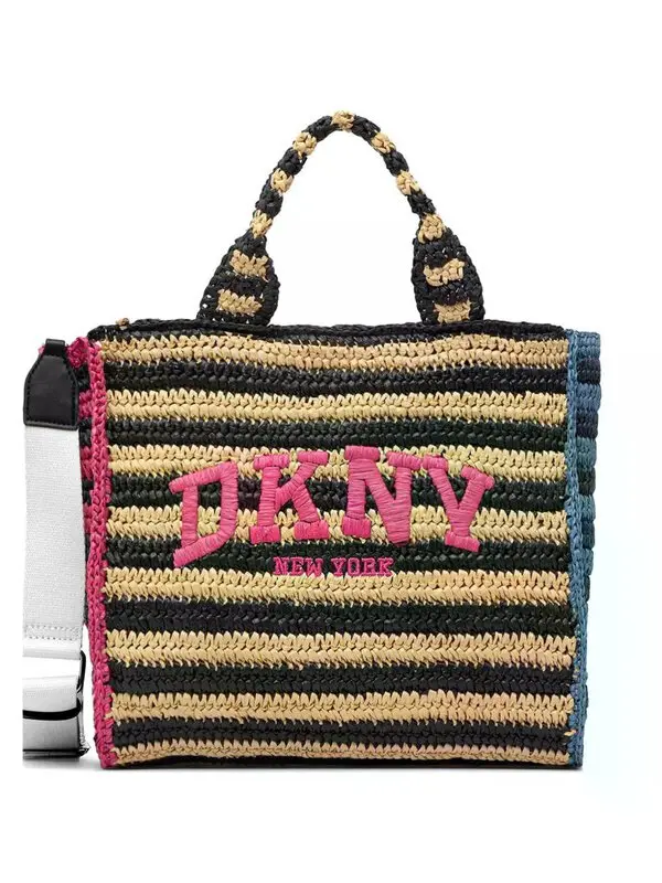 Dkny Striped Logo-embroidered Tote Bag - Black