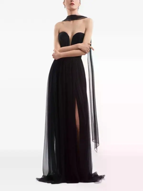 IMROSKA Draped Plunging Neckline Gown