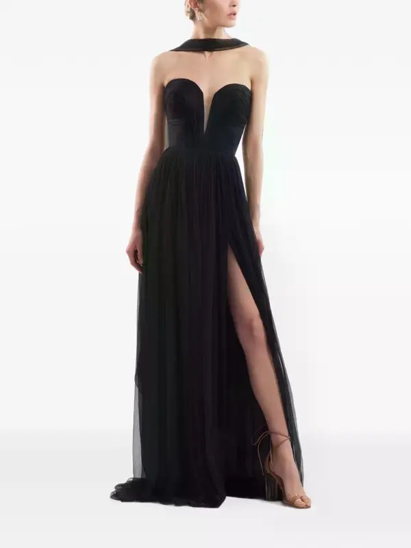 IMROSKA Draped Plunging Neckline Gown