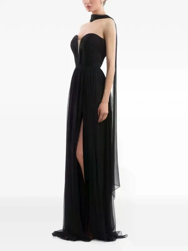 IMROSKA Draped Plunging Neckline Gown