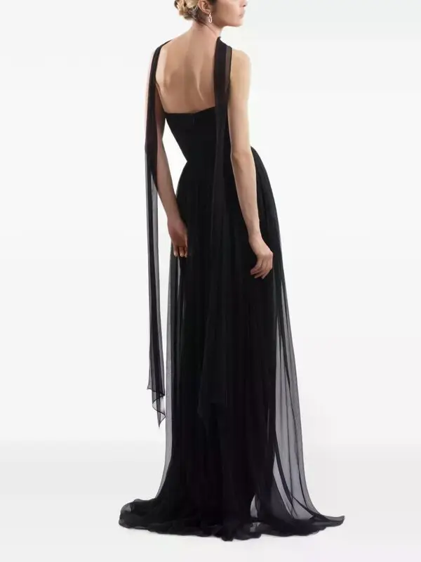 IMROSKA Draped Plunging Neckline Gown