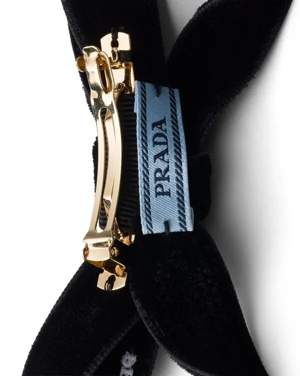 Prada Velvet Hair Clip With Embroidered Logo