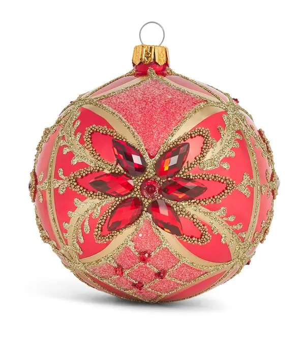 Harrods Glass Flower Bauble - Grey