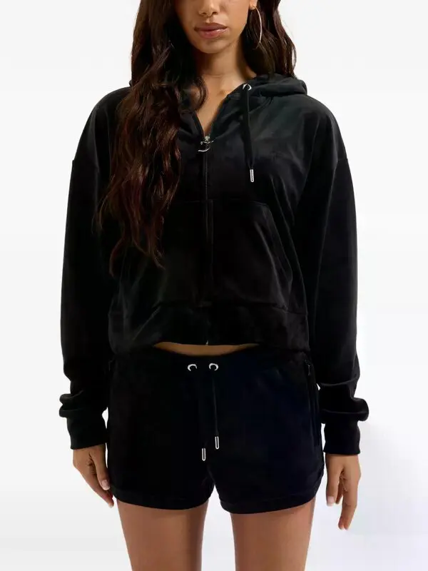 Juicy Couture Diamanté-embellished Cropped Hoodie - Black