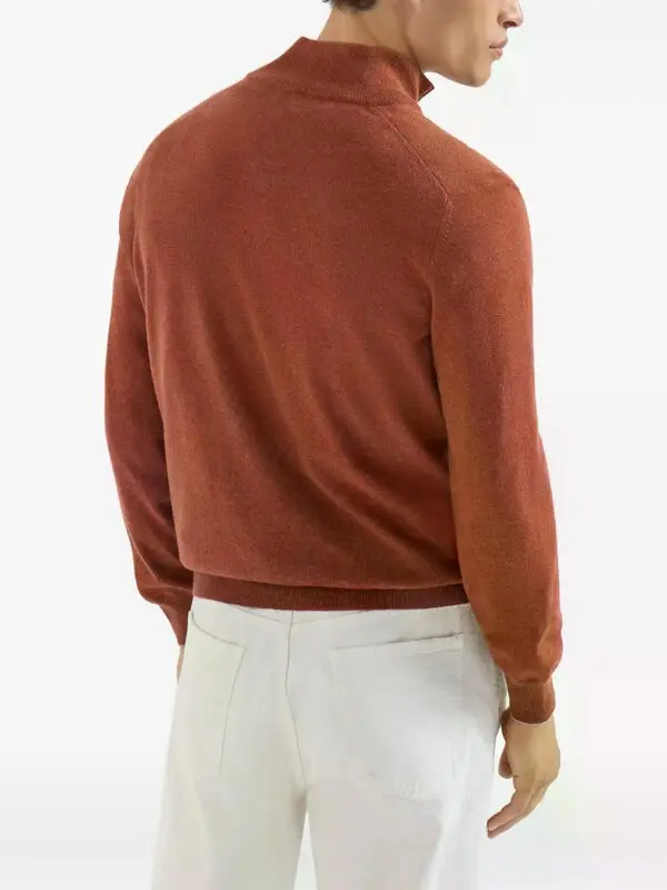 Brunello Cucinelli Mouliné Cashmere Half-zip Sweater - Orange