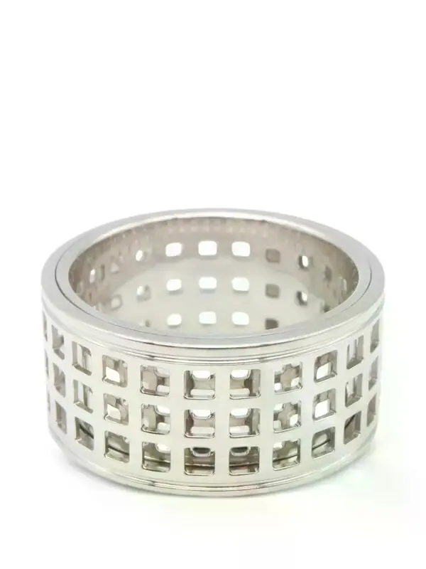 Gucci 18k White Gold Grid-cutout Ring