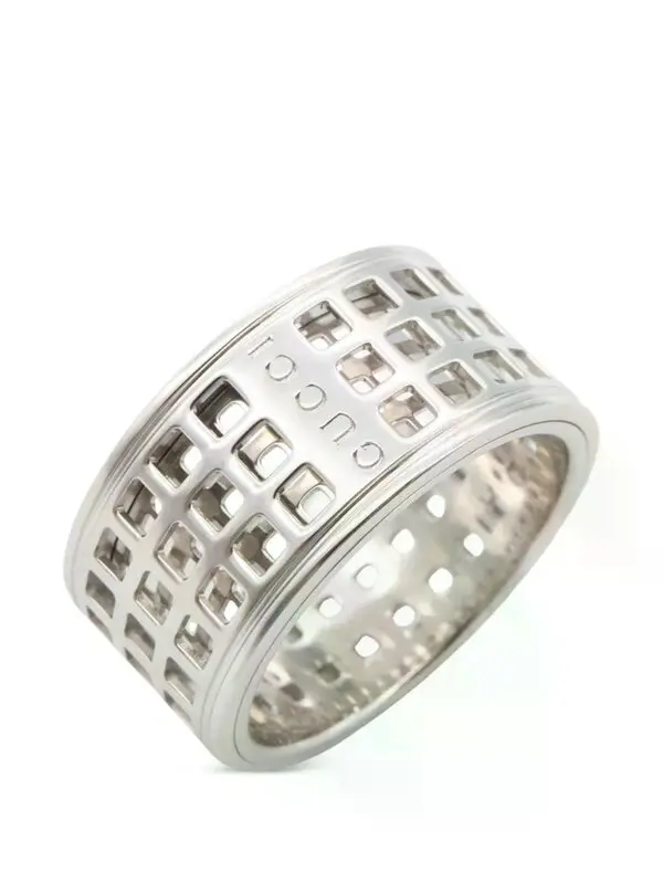 Gucci 18k White Gold Grid-cutout Ring