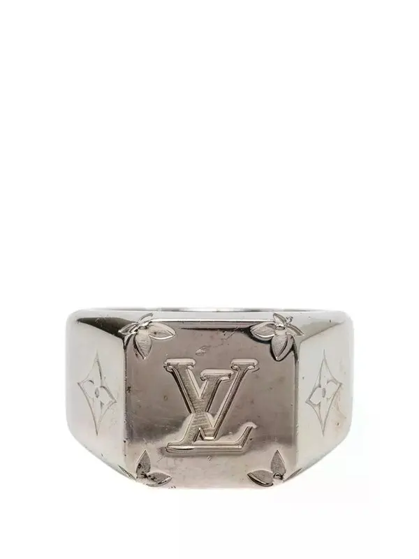LOUIS VUITTON Brass Monogram Signet Ring - Silver
