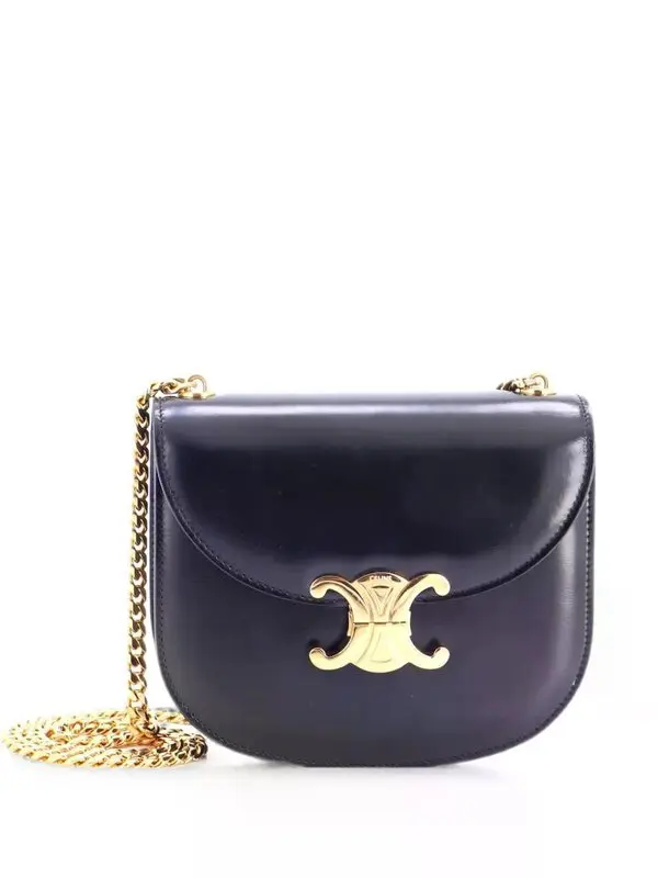 Celine Triomphe Besace Cléa Chain Flap Bag Leather Shoulder Bag - Black
