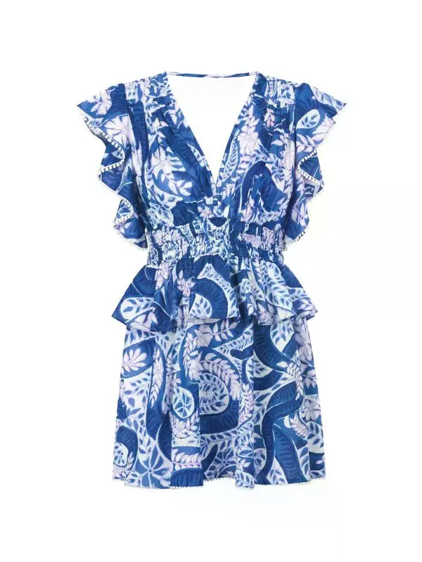 Poupette St Barth Paisley Print V-neck Mini Dress - Blue