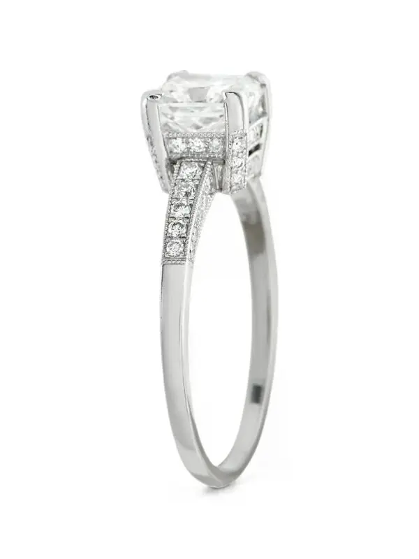 LB EXCLUSIVE Platinum Cushion-cut Diamond Ring With Pavé Set Details - Silver