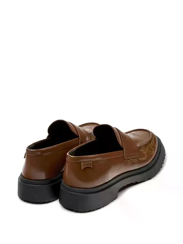 Camper Walden Embroidered Leather Loafers - Brown