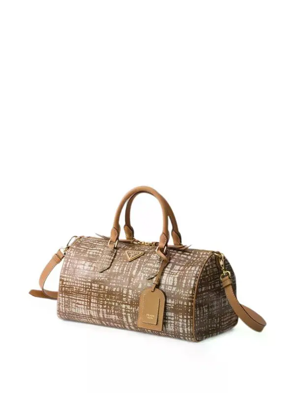 Prada Medium Linen Blend And Leather Top-handle Bag