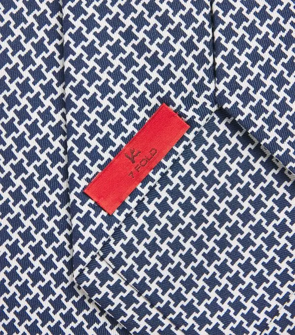 Isaia Silk Houndstooth Jacquard Neck Tie - Blue