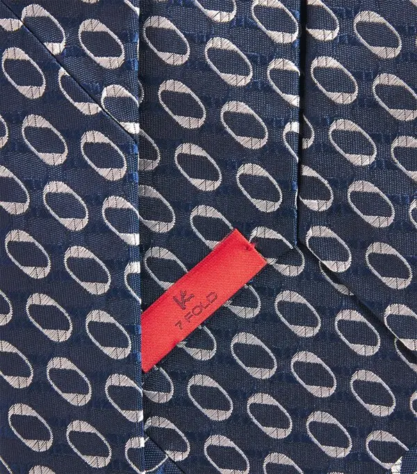 Isaia Silk Geometric Jacquard Neck Tie - Blue