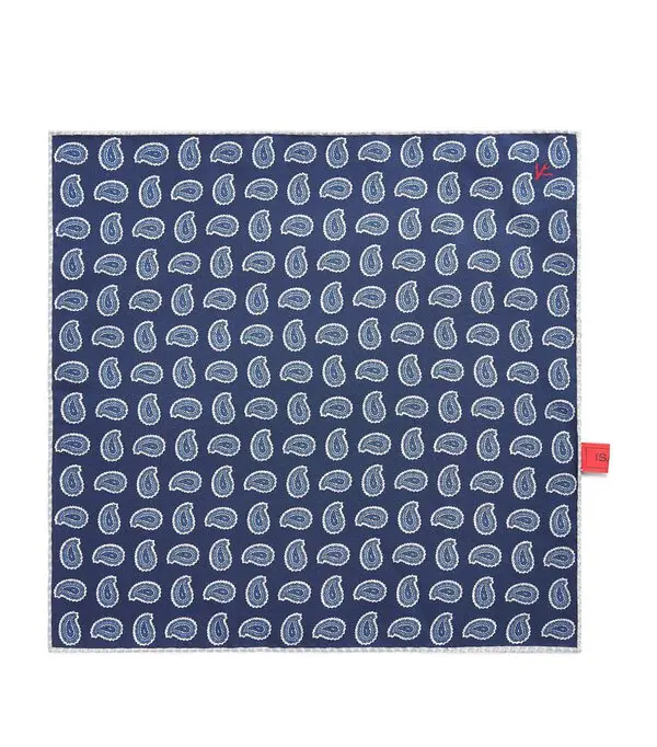 Isaia Paisley Print Pocket Square - Red