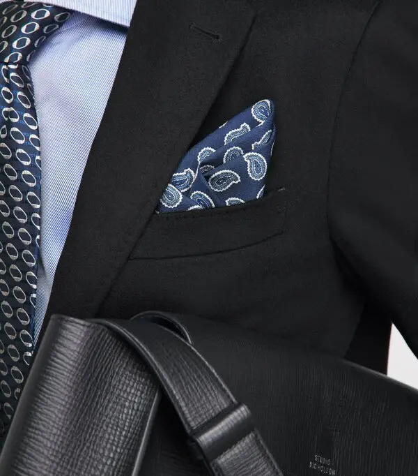 Isaia Paisley Print Pocket Square - Red