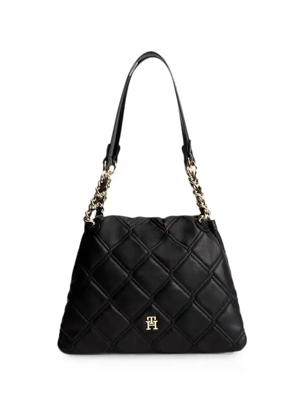 Tommy Hilfiger Quilted Tote Bag With Gold-tone Logo Plaque - Black
