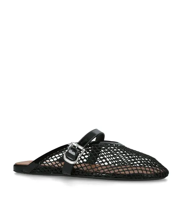 Alaïa Patent Leather Fishnet Mules - Black