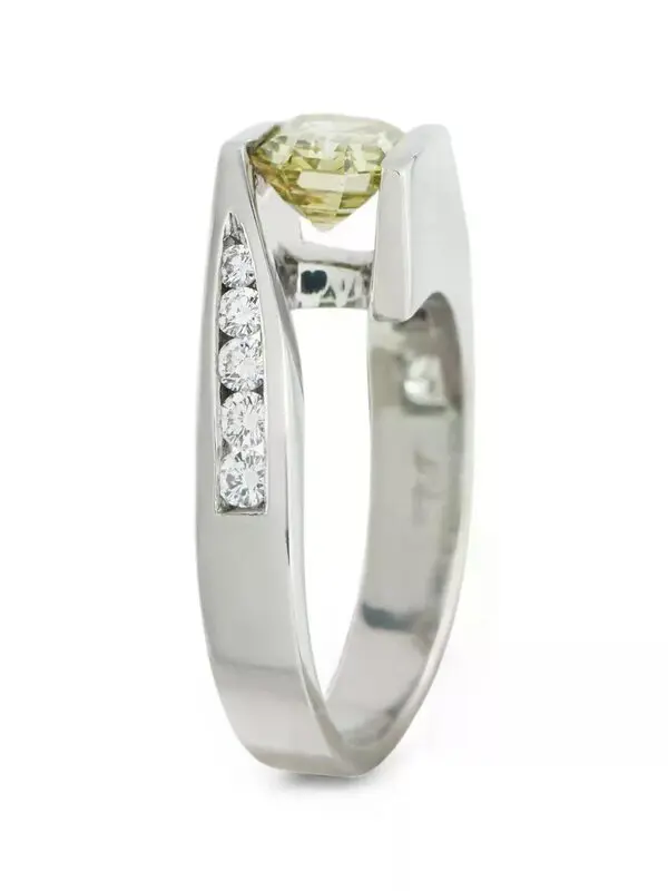 LB EXCLUSIVE Platinum Emerald-cut Yellow Diamond And Round-cut White Diamond Ring