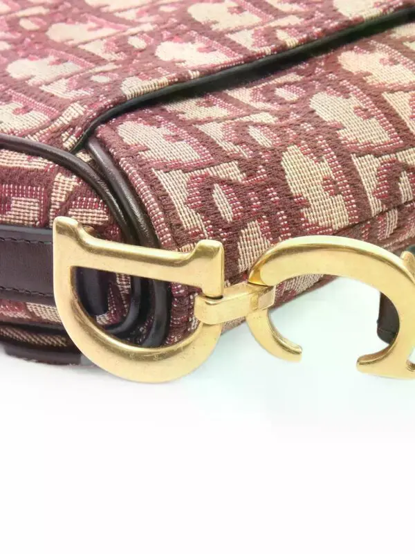 Dior Burgundy Oblique Canvas Saddle Shoulder Bag - Red