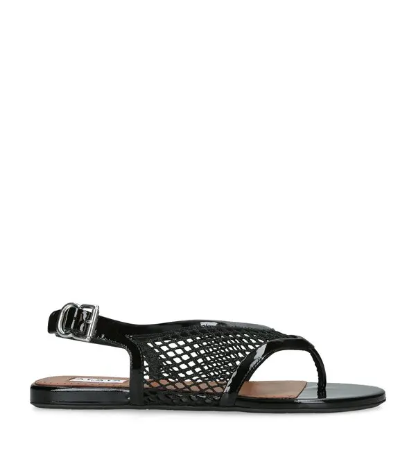 Alaïa Patent Leather Fishnet Sandals - Black