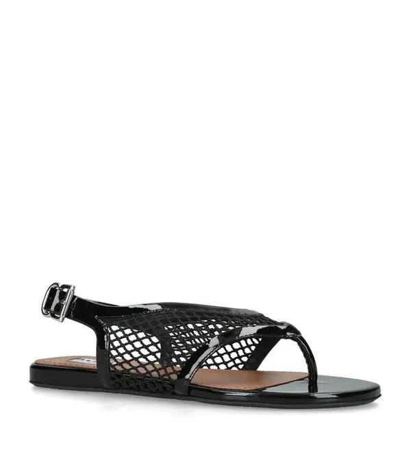 Alaïa Patent Leather Fishnet Sandals - Black