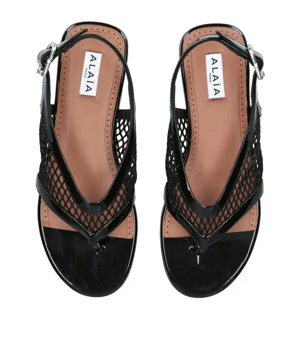 Alaïa Patent Leather Fishnet Sandals - Black