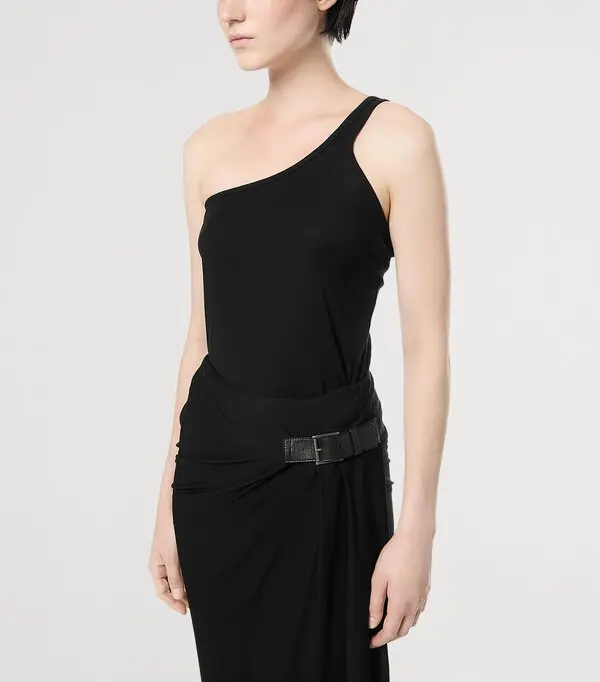 TOM FORD One-shoulder Silk-blend Ribbed Tank Top - Black