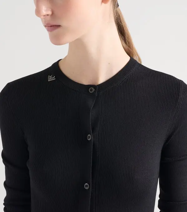 Prada Wool Ribbed Slim Cardigan