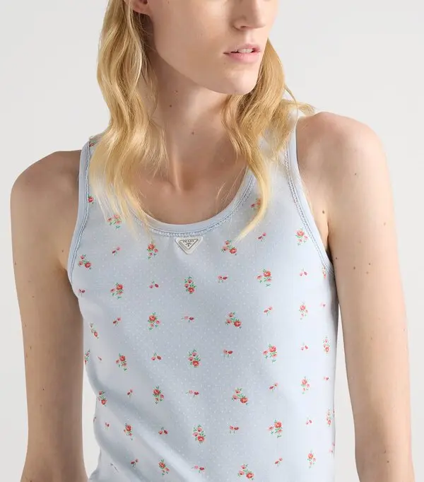 Prada Floral Print Scoop Neck Tank Top - Turquoise
