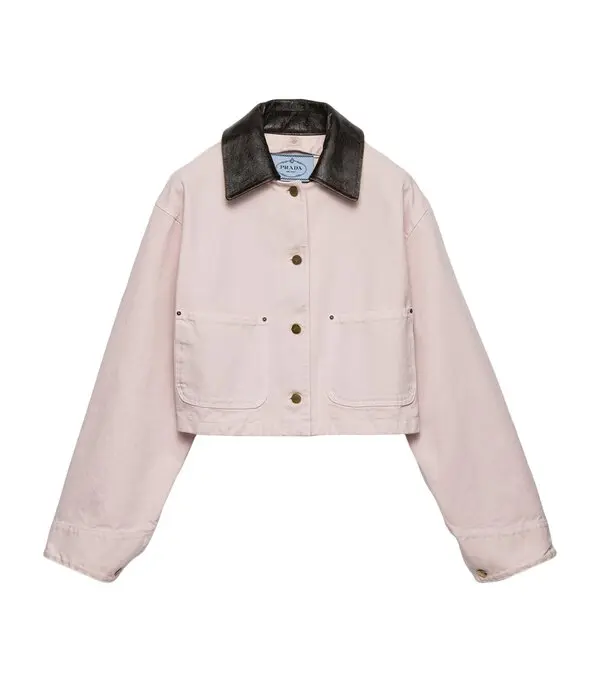 Prada Cropped Cotton Canvas Jacket With Leather Collar