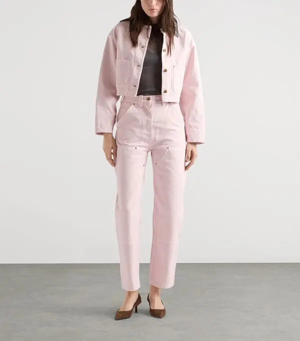 Prada Cropped Cotton Canvas Jacket With Leather Collar