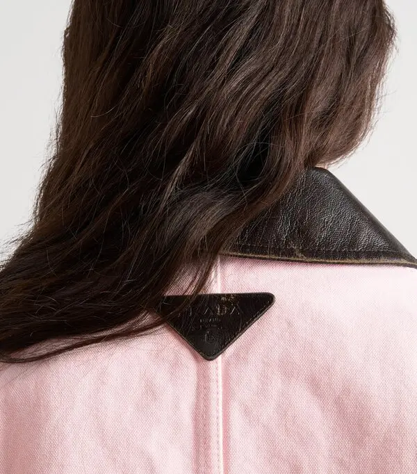 Prada Cropped Cotton Canvas Jacket With Leather Collar