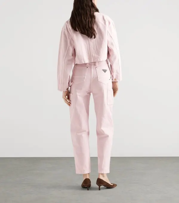 Prada Cropped Cotton Canvas Jacket With Leather Collar